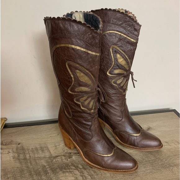 Attitude Without Limits | Shoes | Women Boho Brown Gold Leather High ...